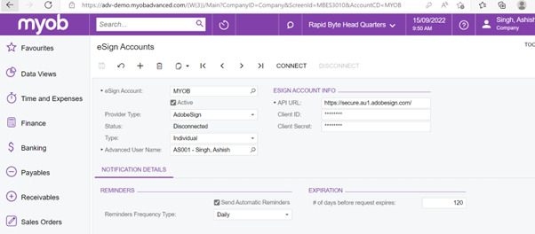 MYOB Acumatica Adobe E-sign