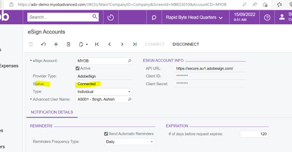 MYOB Acumatica Adobe E-sign