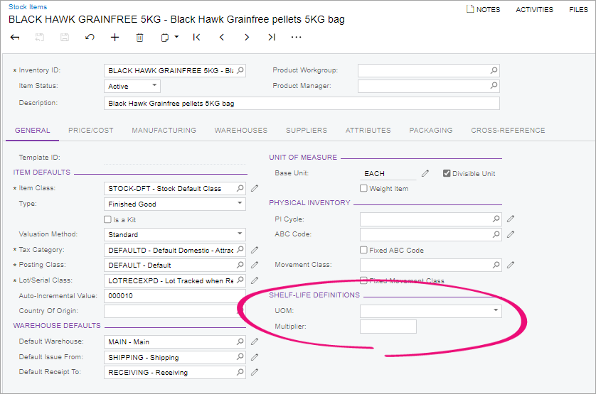 Automatic expiration dates for stock items