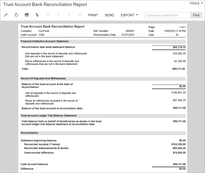 Trust account reporting