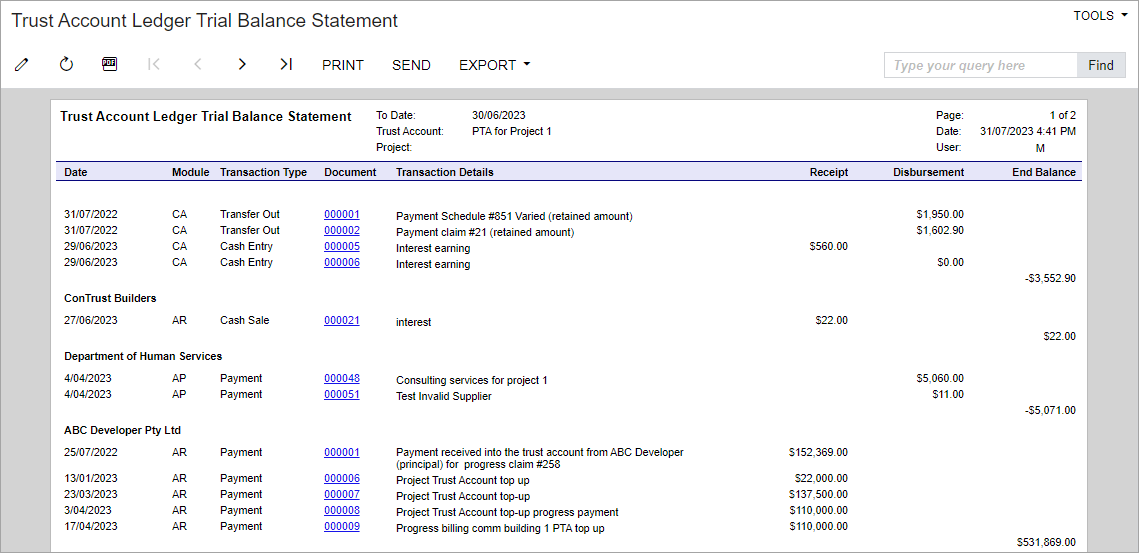 Trust account reporting