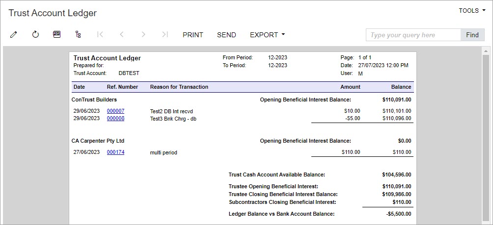 Trust account reporting