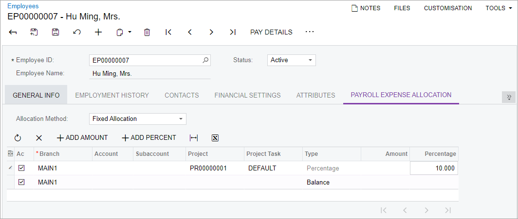 Setting up payroll expense allocation