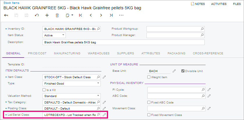 Automatic expiration dates for stock items