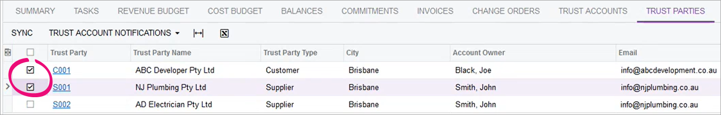Changing trust accounts and notifying trust parties