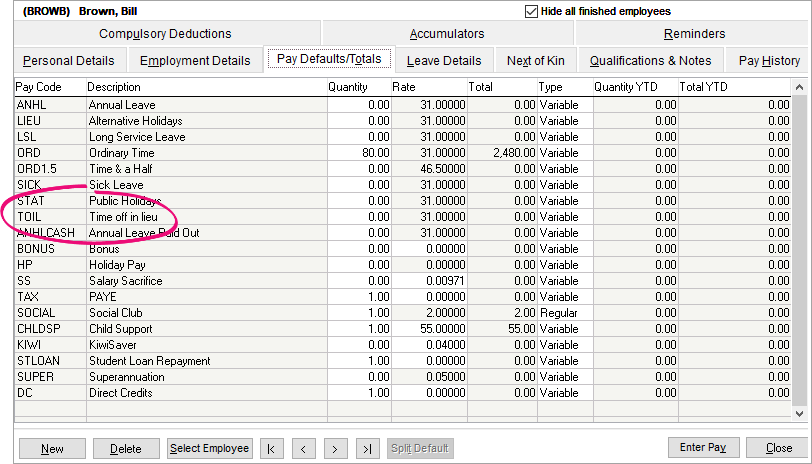 Recording time off in lieu of overtime